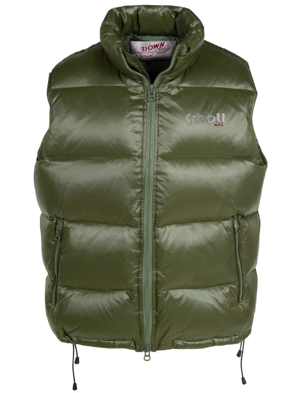 Schott N.Y.C NYLON DOWN FILLED VEST MENS -OLIVE – Moesports